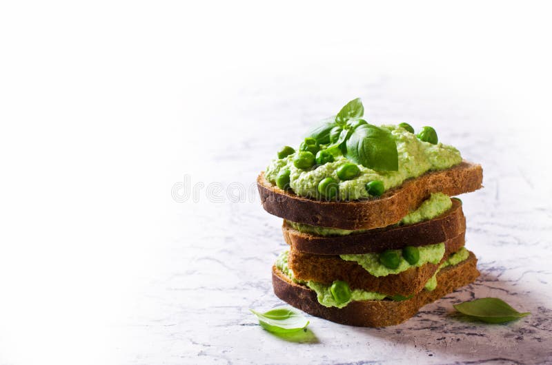 Sandwich with pea puree stock image. Image of hummus - 69733197