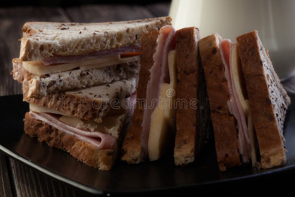 Sandwich and Pitcher of Milk Stock Photo - Image of nutrient, portion ...