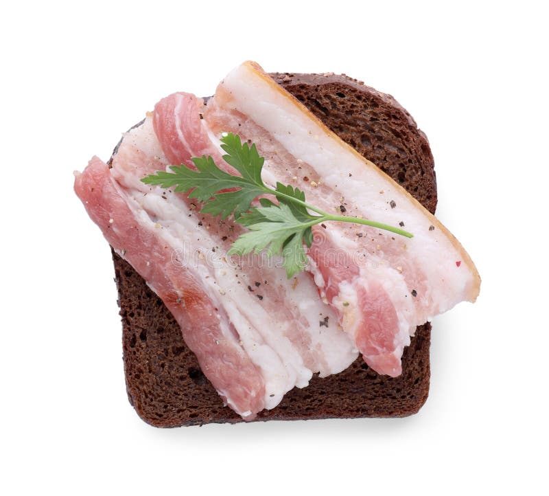 Sandwich with Pork Fatback Isolated on White, Top View Stock Photo ...