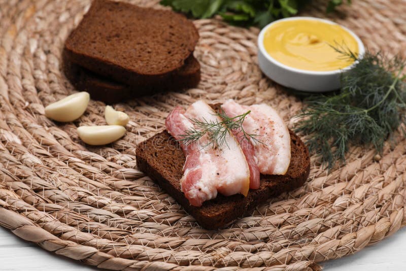 Sandwich with Pork Fatback on Wicker Mat Stock Photo - Image of object ...