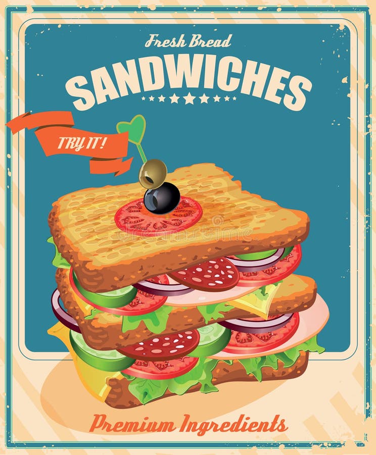 Sandwich Poster in Vintage Style. Stock Vector - Illustration of menu ...