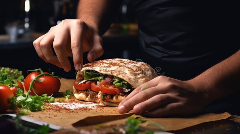 Sandwich preparation stock photo. Image of kitchen, meat - 374212810