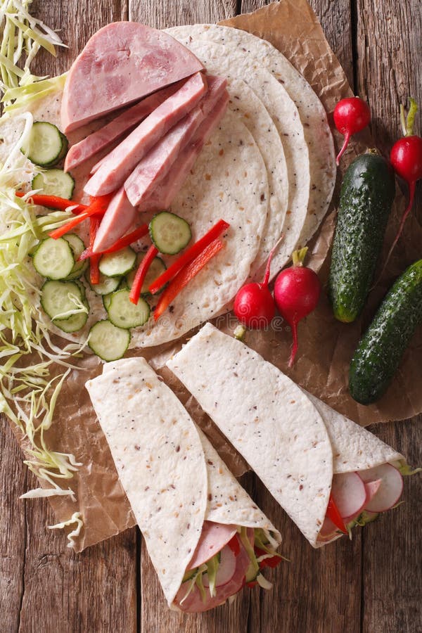 Sandwich Rolls with Ham, Cheese and Fresh Vegetables Close-up. V Stock ...