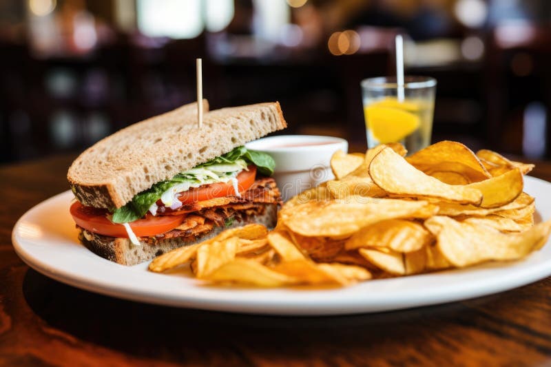 A Sandwich on Rye Bread with a Side Dish of Potato Chips Stock Image ...