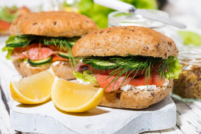 Sandwich with Salted Fish and Cream Cheese, Closeup Stock Image - Image ...