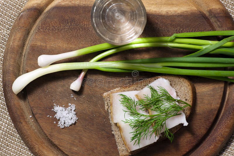 Sandwich with Salted Lard on Rye Bread and Vodka Stock Photo - Image of ...