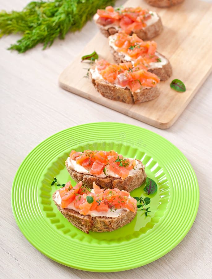 Sandwich with Salted Salmon and Cream Cheese. Stock Photo - Image of ...