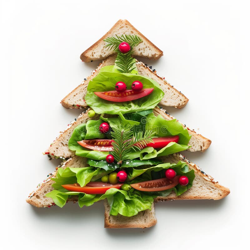 Sandwich in the Shape of a Christmas Tree on White Bread Stock Photo ...