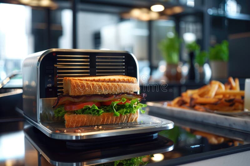 A Sandwich Sits on Top of a Toaster on a Kitchen Counter Stock Photo ...