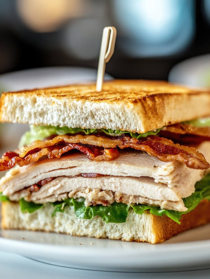 Sandwich of Sliced Turkey and Bacon on a Toasted Bun Stock Photo ...
