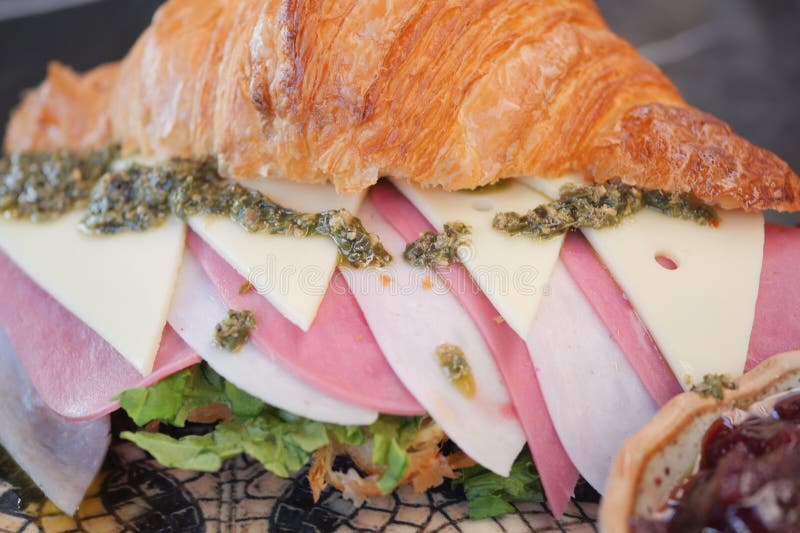 Sandwich with Smoked Chicken Salami on Table Stock Photo - Image of ...