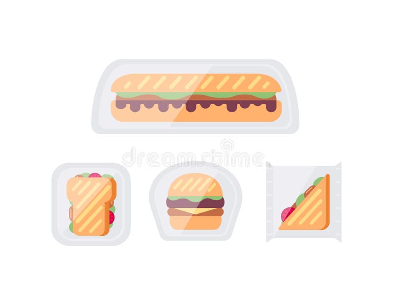 Sandwich Snacks and Toasts in Package Vector Set in Cartoon Style ...