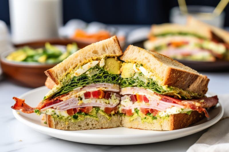 A Sandwich Split in Half, Each Side on a Different Plate Stock Photo ...