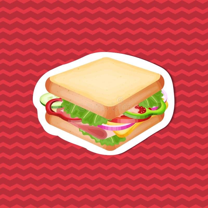 Sandwich - Sticker on Red Striped Background. Graphic Design Elements ...