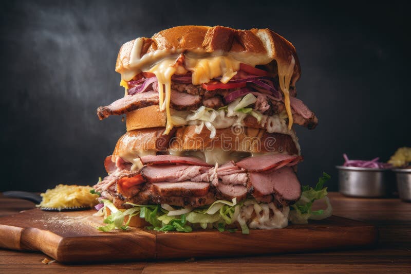 Sandwich Tower, Stacked High with Layers of Meat and Cheese Stock ...