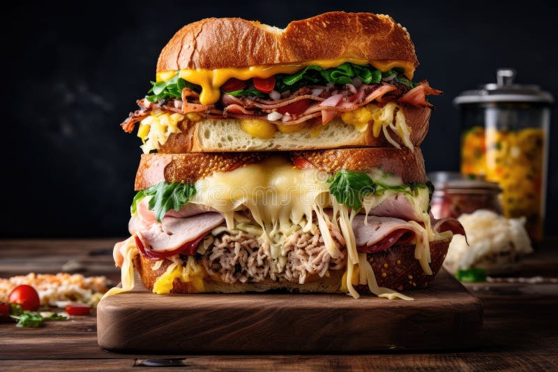 Sandwich Tower, Stacked High with Layers of Meat and Cheese Stock ...