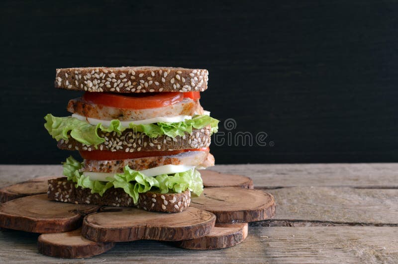 Sandwich of Triangular Bread with Chicken Breast Tomato and Cheese ...