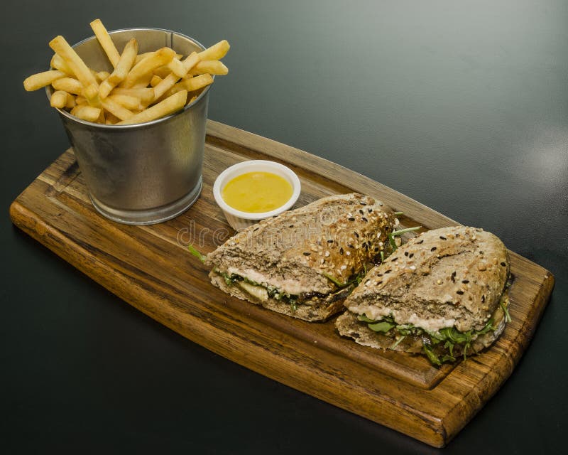 Great Sandwich with Cube of Chips Stock Image - Image of baguette ...