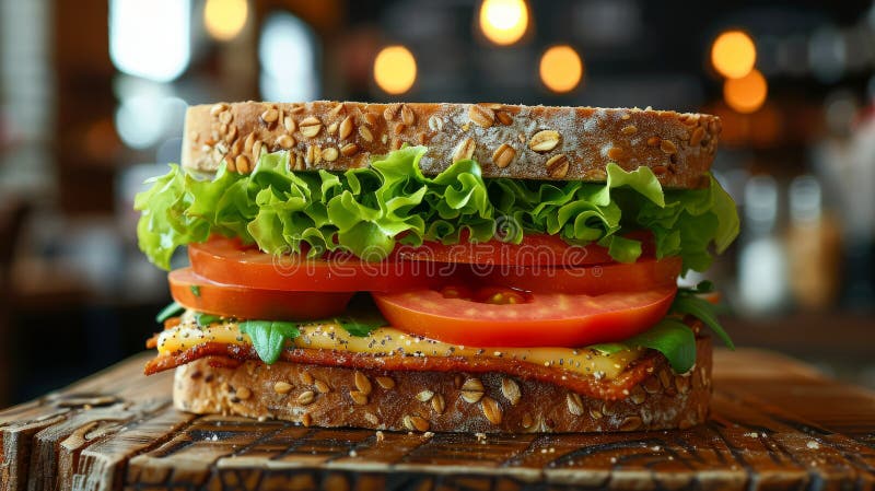 Sandwich on a Wooden Table. Stock Image - Image of closeup, healthy ...