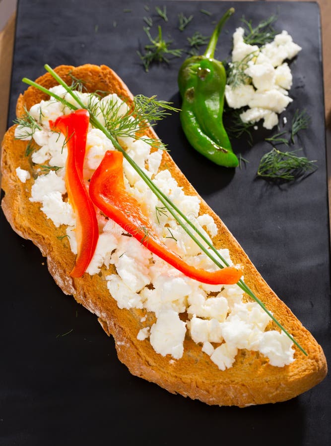Sandwich with Young Cheese and Pepper Stock Image - Image of bruschetta ...