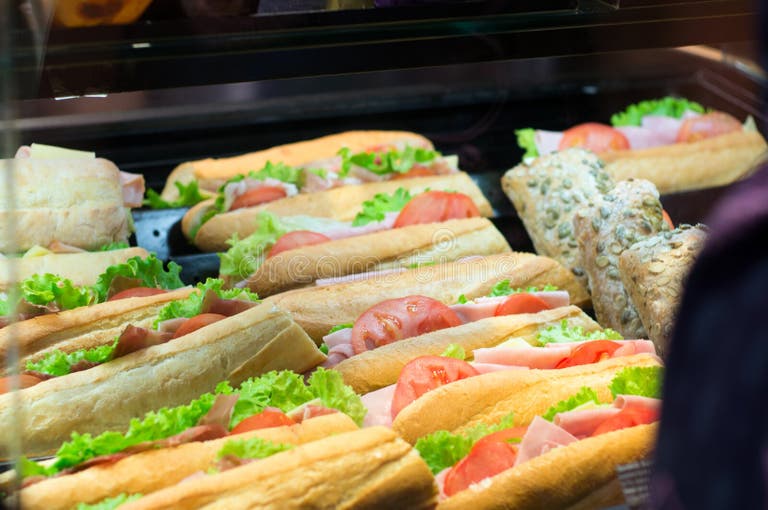 Sandwiches in bakery stock image. Image of displayed - 76838877