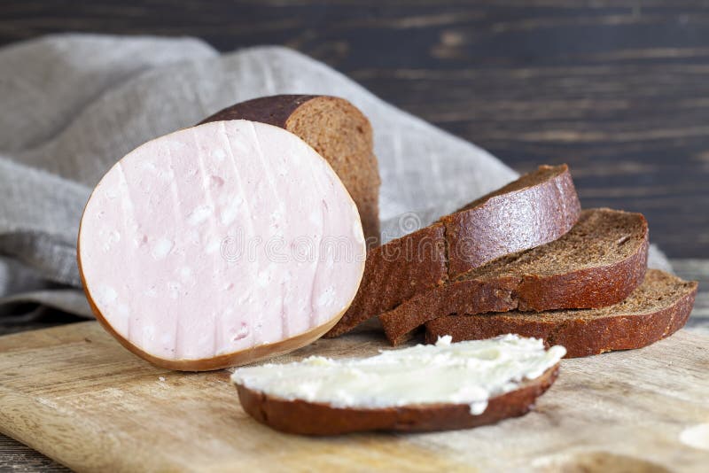 Sandwiches of Black Rye Bread and Sausage with Lard Stock Image - Image ...