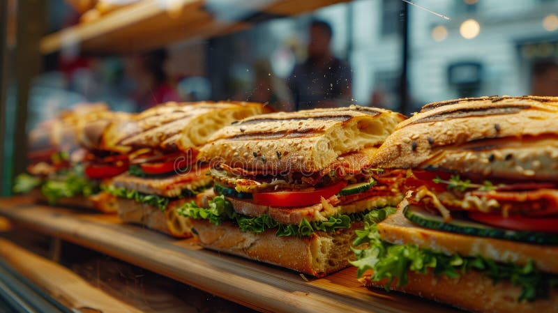 Sandwiches in a Cafe Display Case Stock Image - Image of dining ...