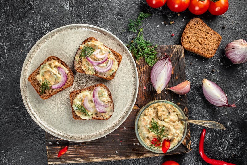 Sandwiches with Delicious Lard Spread. Vertical Image. Top View Stock ...