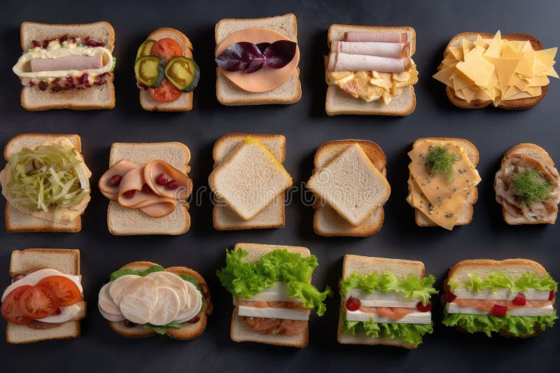 Sandwiches of Different Shapes and Sizes, with Unique Fillings Stock ...
