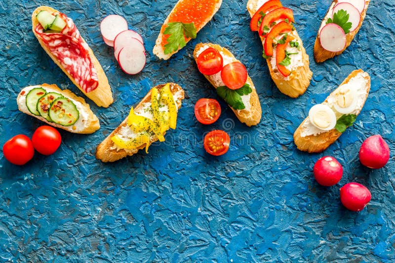 Sandwiches Frame for Menu Design on Blue Background Top-down Copy Space ...