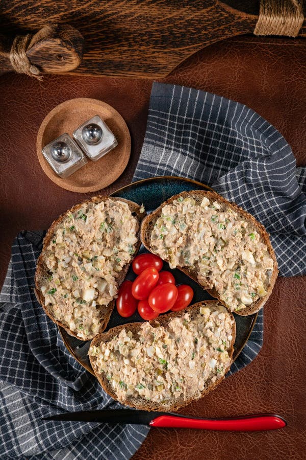 Sandwiches with Fresh Homemade Tuna Fish Paste Stock Image - Image of ...