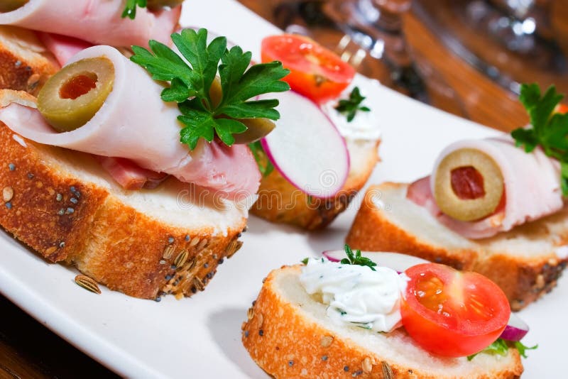 Sandwiches on Holiday Table Stock Photo - Image of dinner, onion: 1977054