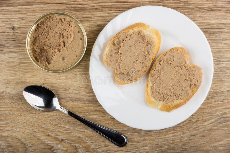 Sandwiches with Liver Paste in White Plate, Jar of Paste Stock Photo ...