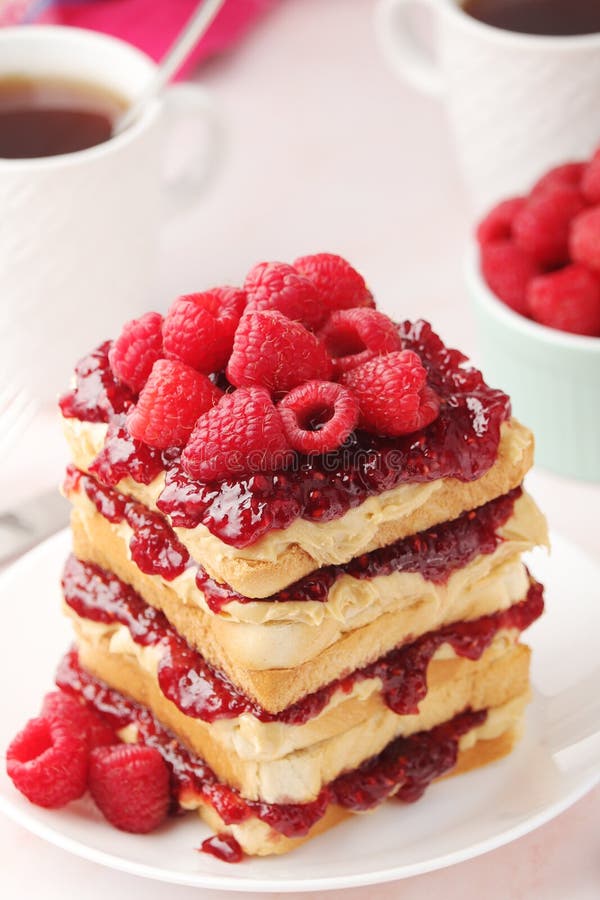 Sandwiches with Peanut Butter and Raspberry Jam Stock Image - Image of ...