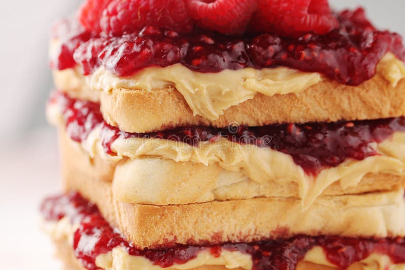 Sandwiches with Peanut Butter and Raspberry Jam Stock Image - Image of ...