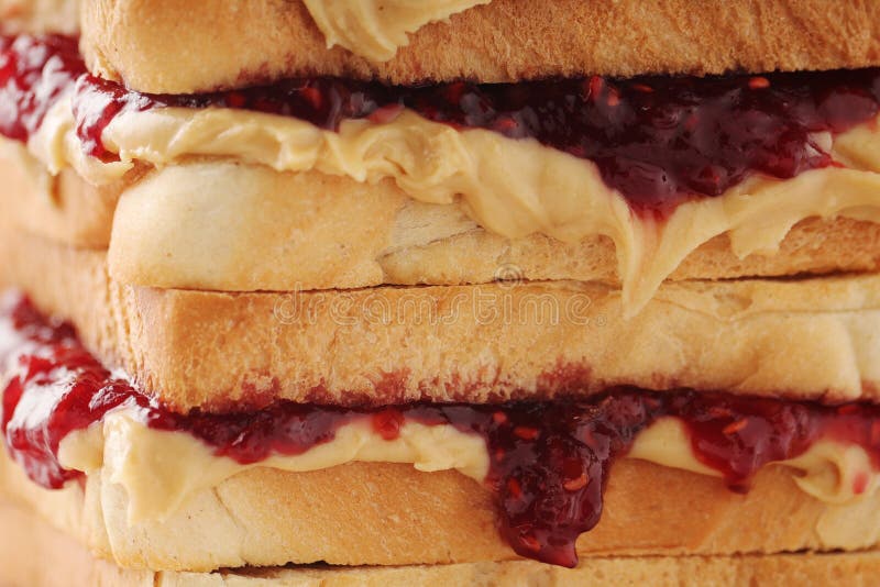 Sandwiches with Peanut Butter and Raspberry Jam Stock Image - Image of ...