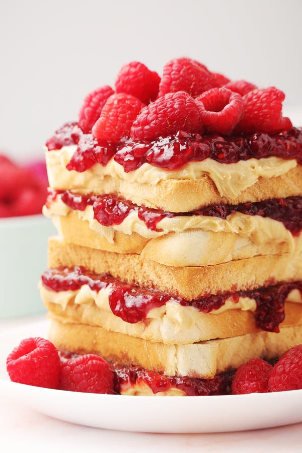 Sandwiches with Peanut Butter and Raspberry Jam Stock Image - Image of ...