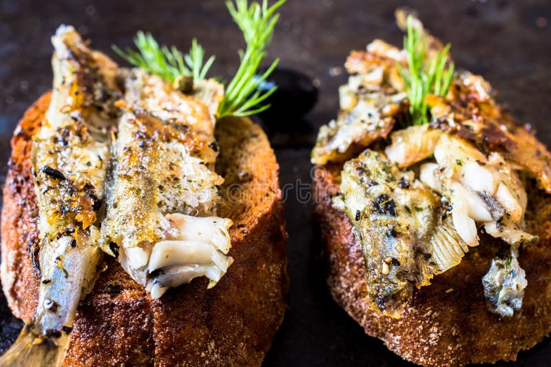 Sandwiches, Tapas with Grilled Fish Stock Photo - Image of tapas, lunch ...