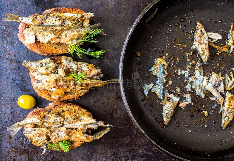 Sandwiches, Tapas with Grilled Fish Stock Photo - Image of grilled ...