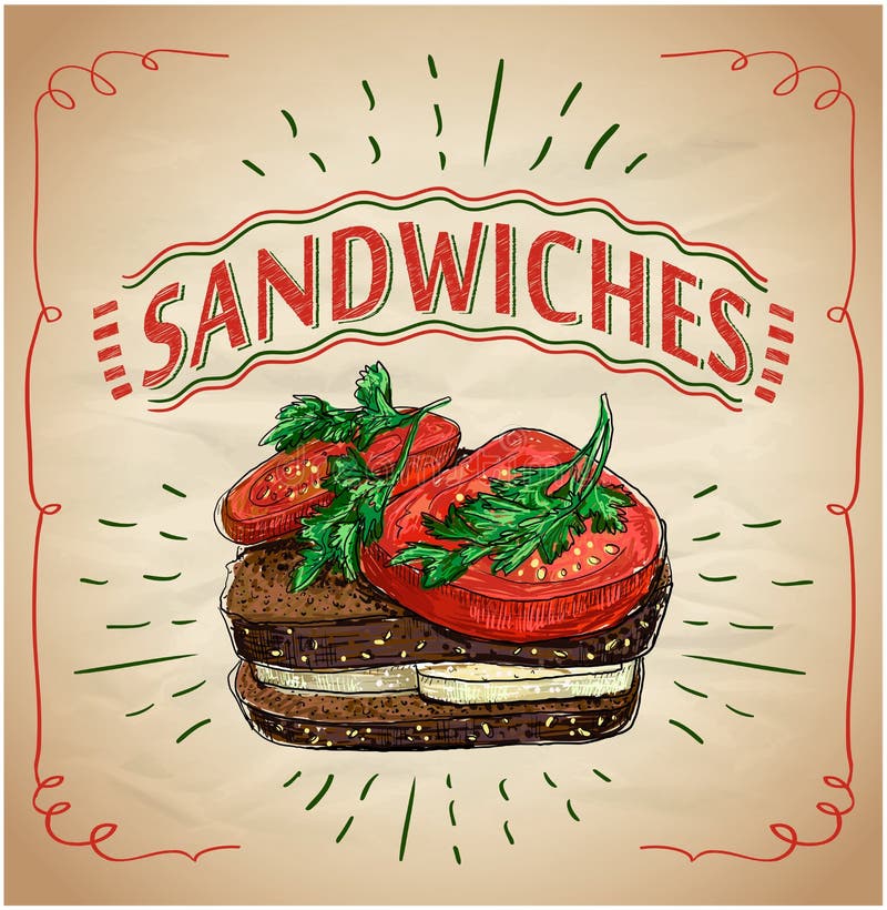 Sandwiches Vector Graphic Illustration, Vintage Style Stock Vector ...