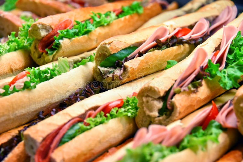 Sandwiches with Vegetables and Ham Sold in Fast Food Restaurant Stock ...