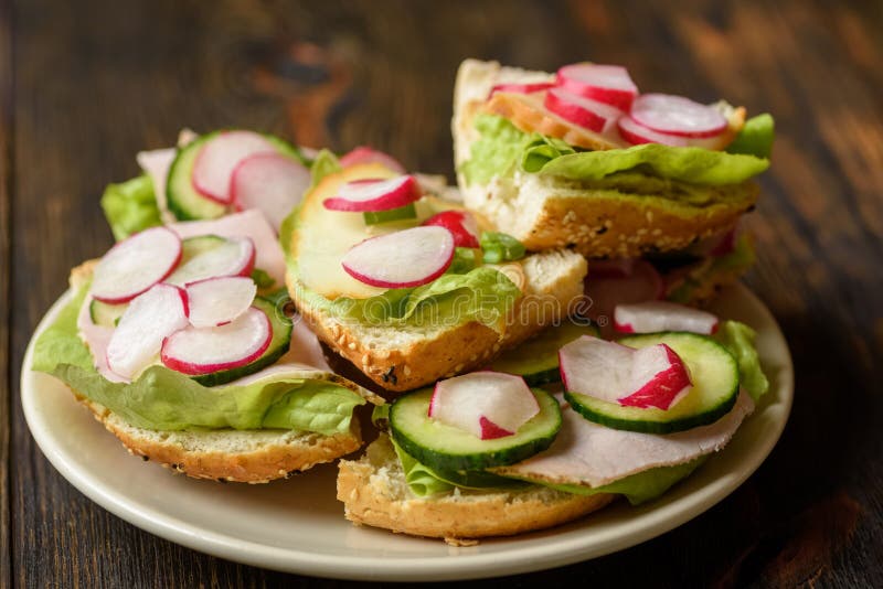 Sandwiches with Vegetables on a Plate - Spring Breakfast Stock Photo ...