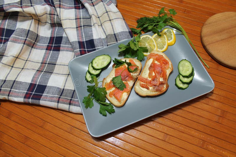 Sandwiches of White Bread with Red Fish and Butter Stock Photo - Image ...