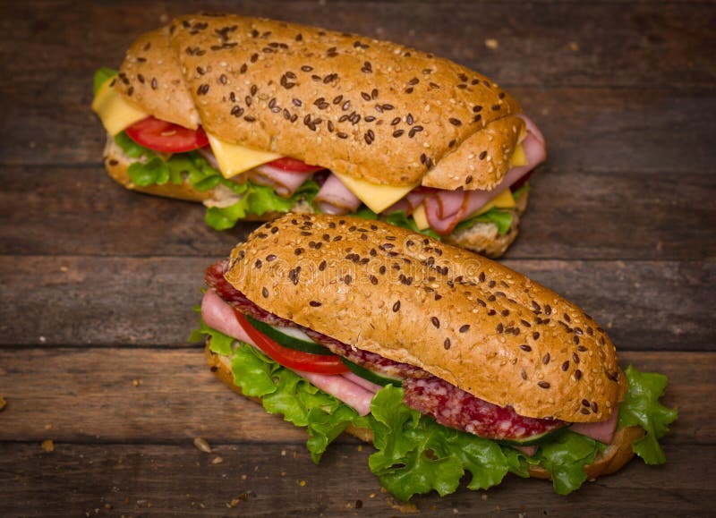 Sandwiches on the Wooden Table Stock Image - Image of color, snack ...