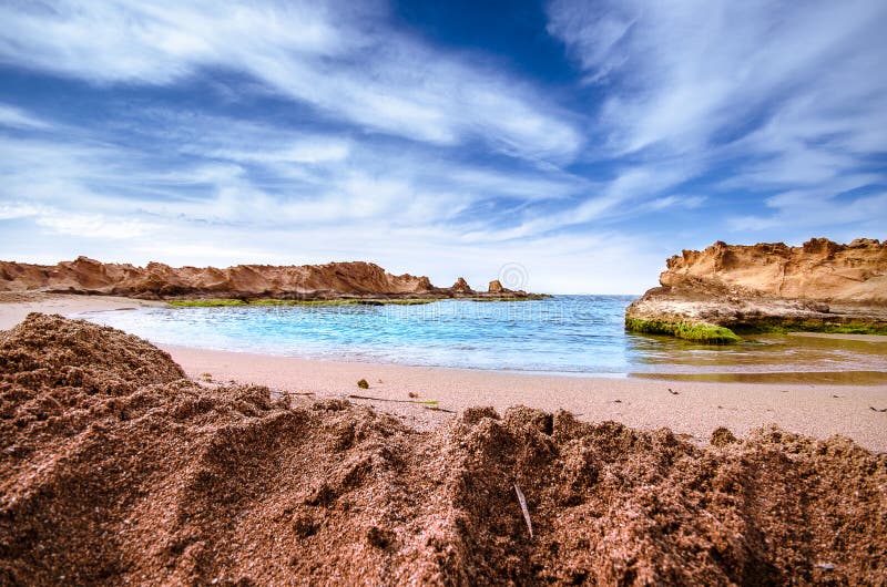 Sandy Beach Around a Small Gulf Stock Image - Image of cloudy, skyline ...