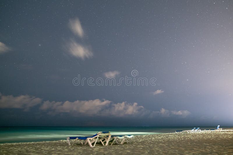 Sandy Beach in the Background of the Starry Night Sky Stock Photo ...