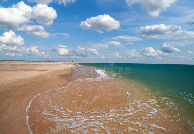Sandy Beach with Beautiful Cloudy Sky Stock Photo - Image of clouds ...