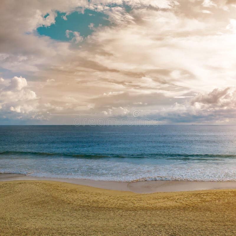 Sandy Beach, Blue Ocean Water and Bright Sun Stock Photo - Image of ...