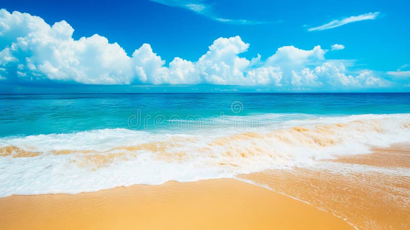 A Sandy Beach with a Blue Sky and White Clouds Stock Image - Image of ...