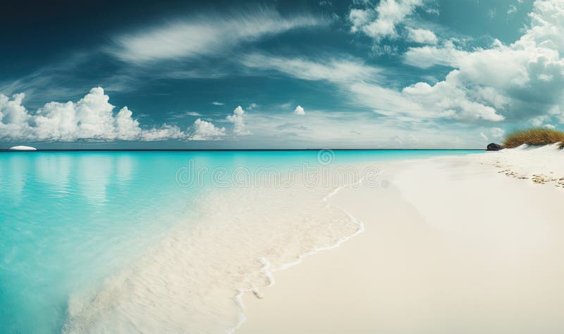 A Sandy Beach with Blue Water and Clouds in the Sky Stock Illustration ...